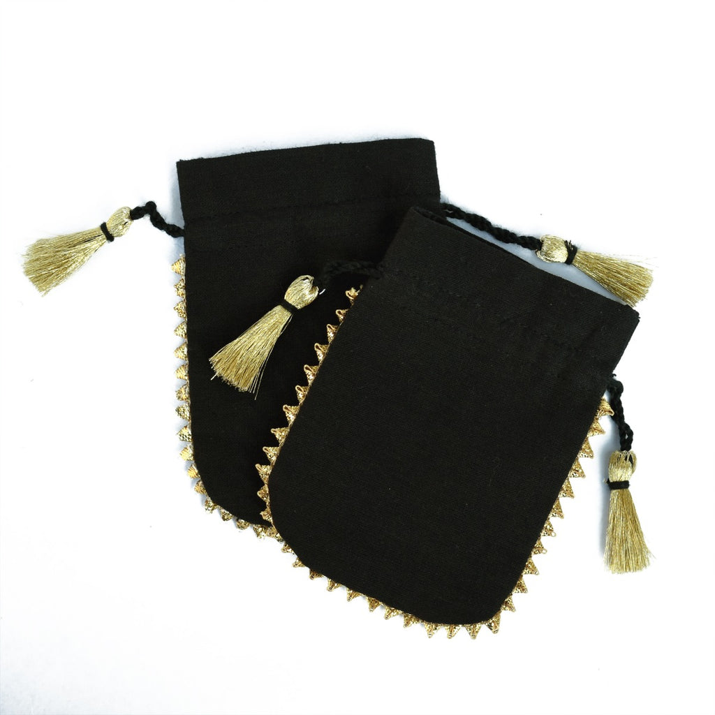 Buy Small Drawstring Cotton Jewelry Pouches With Gold Lace – CraftJaipur