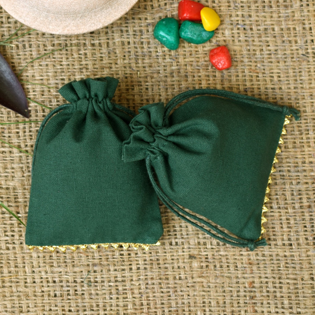 Buy Small Green Gold Lace Handmade Jewelry Pouches With Logo – CraftJaipur